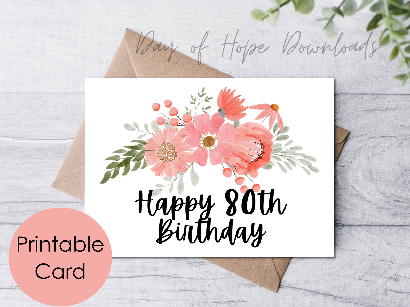 Printable 80th Birthday Card Happy 80th Birthday Card - Etsy