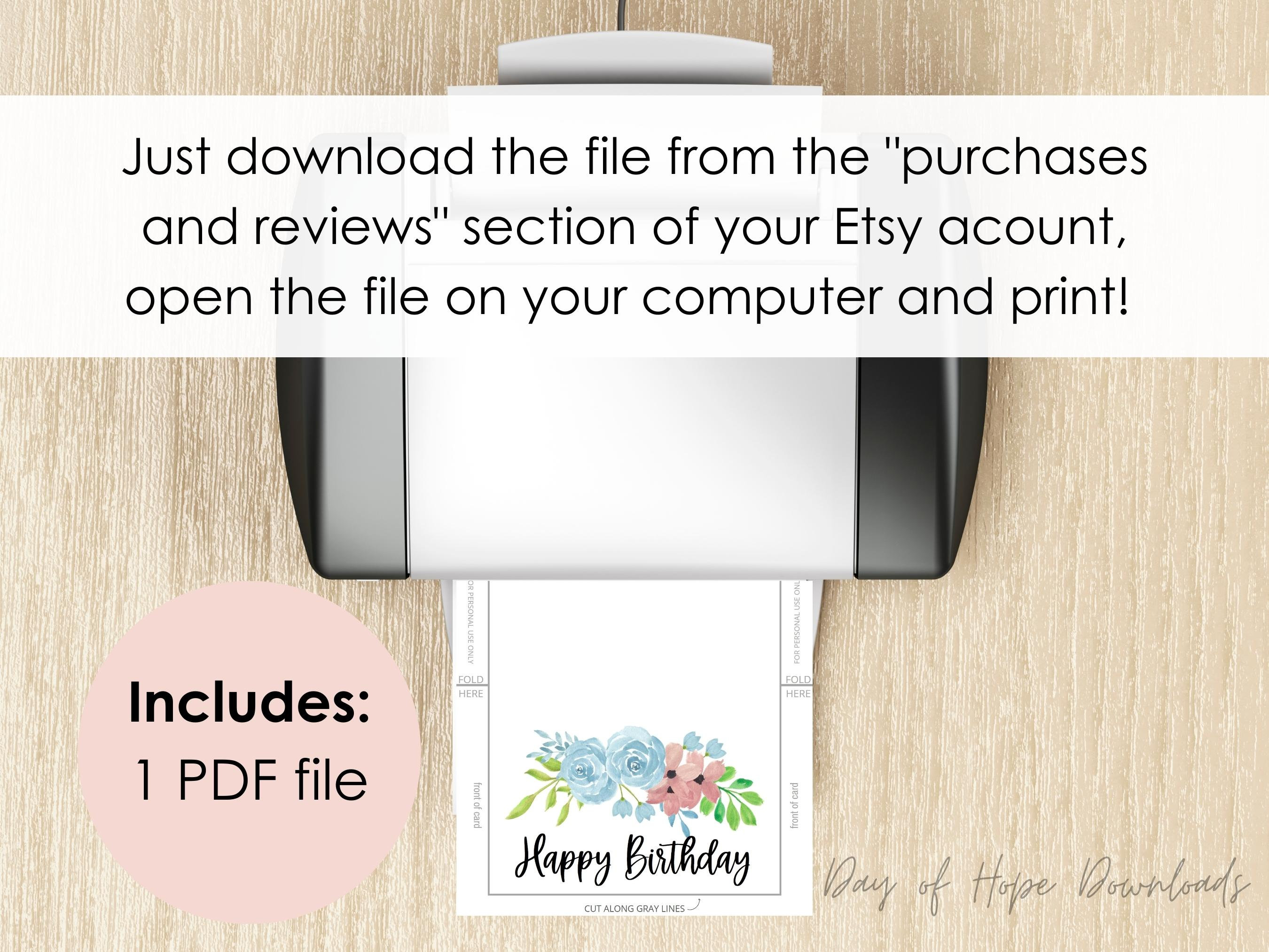 Printable Birthday Card, Happy Birthday Card, Simple Watercolor Blue ...