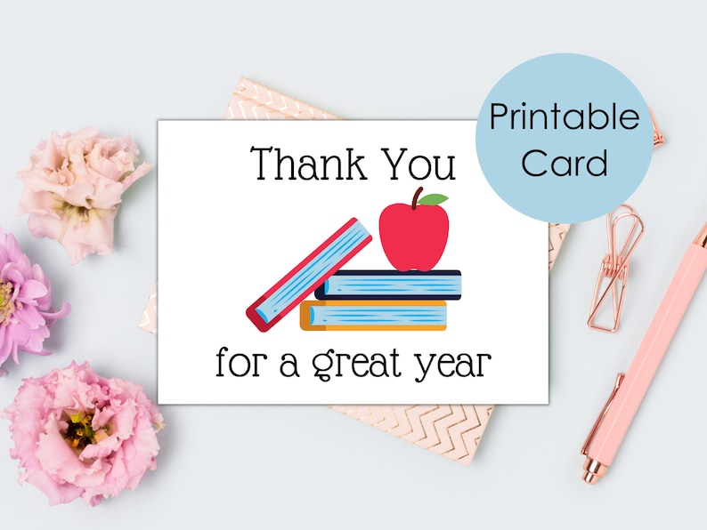 Printable Teacher Thank You Card Thank You for a Great Year - Etsy