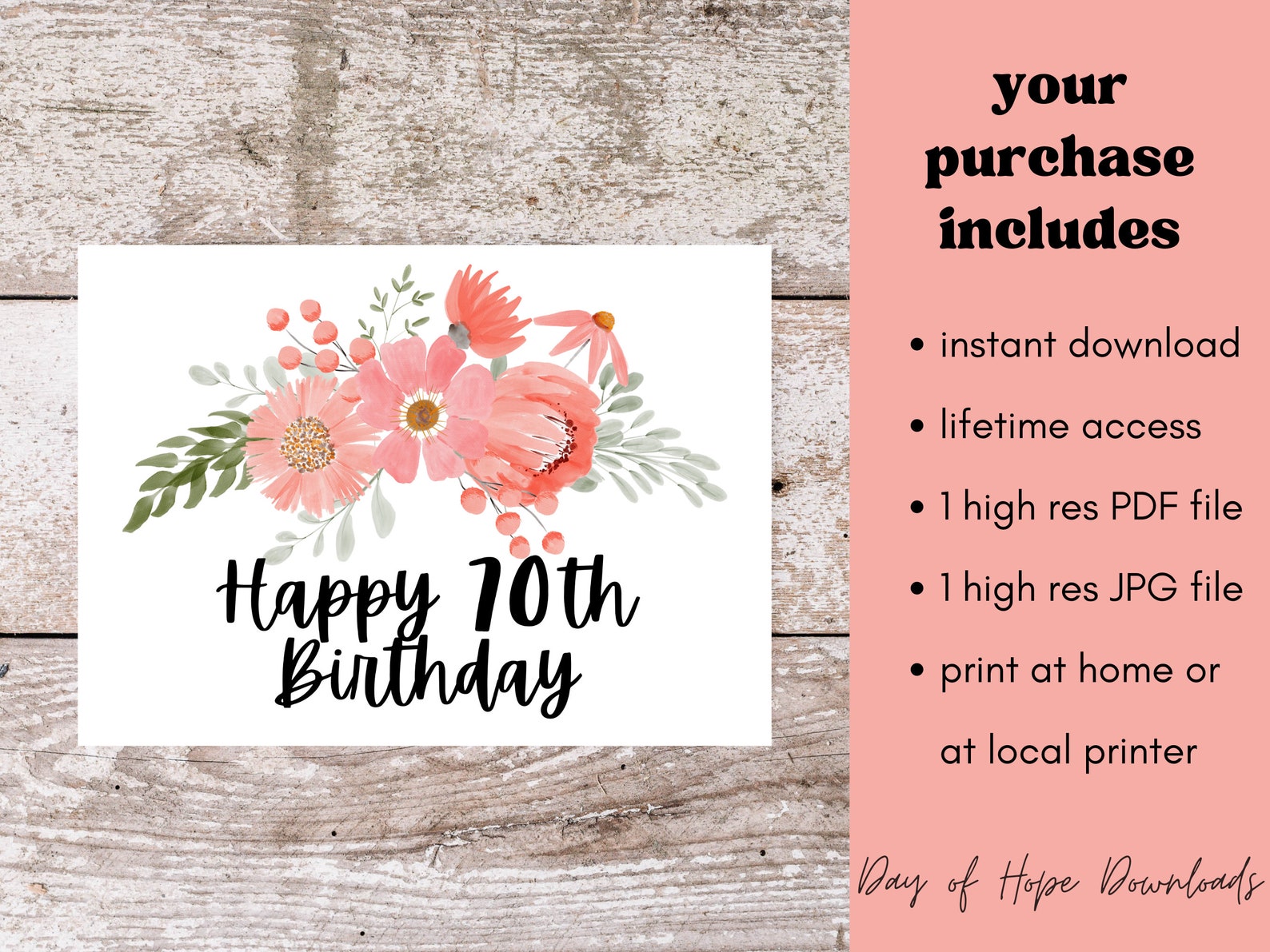 Printable 70th Birthday Card, Happy 70th Birthday Card, Grandma ...