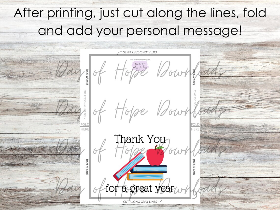 Printable Teacher Thank You Card Thank You for a Great Year - Etsy