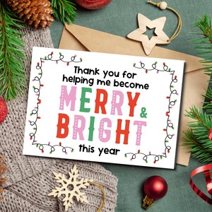Printable Teacher Christmas Card, Thank You for Helping Me Become Merry ...