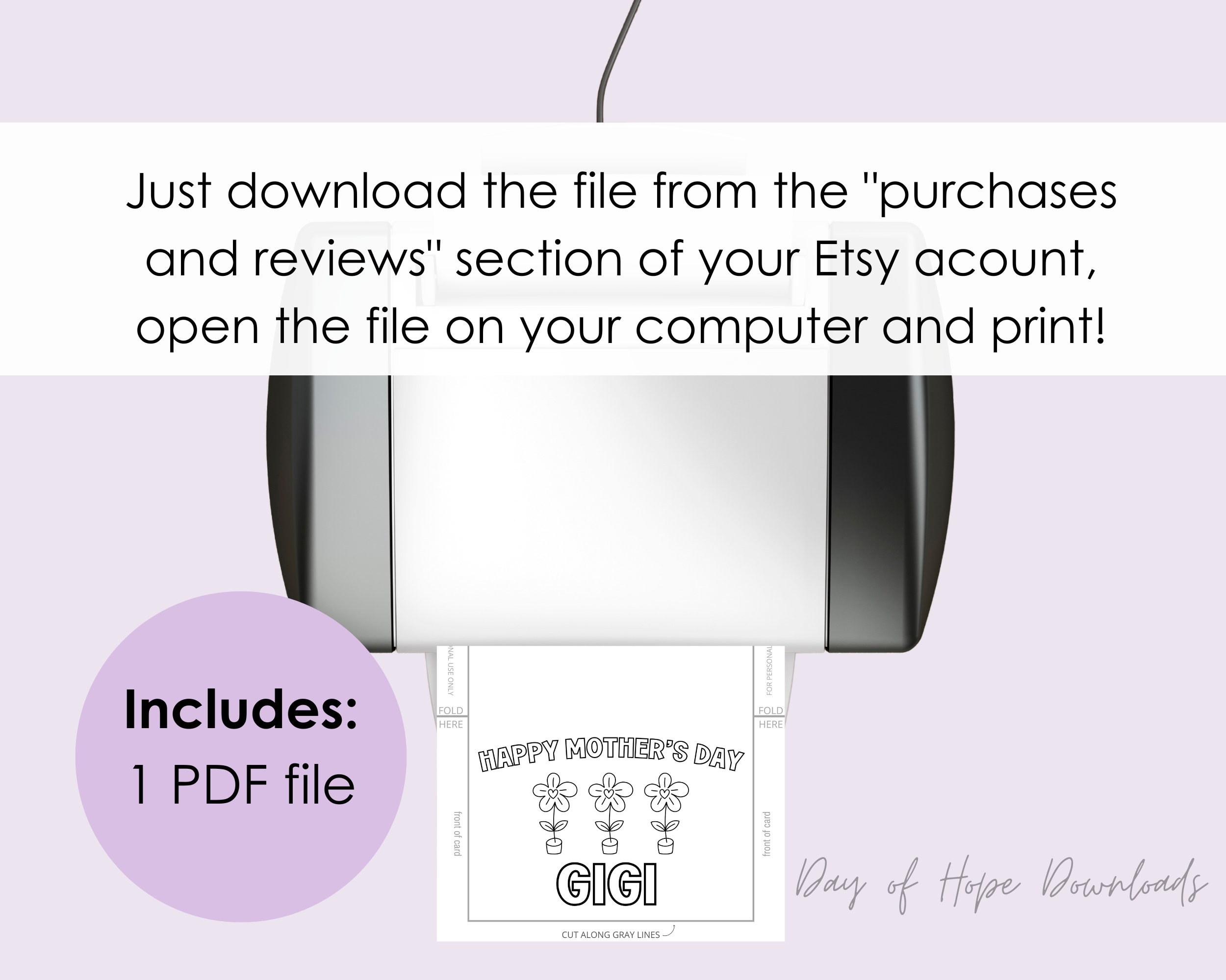 Printable Gigi Mothers Day Coloring Card for Grandma, Happy Mother's ...