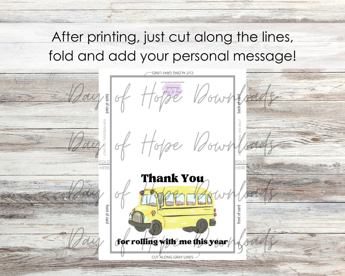 Printable Bus Driver Thank You Card, Thank You for Rolling With Me This ...