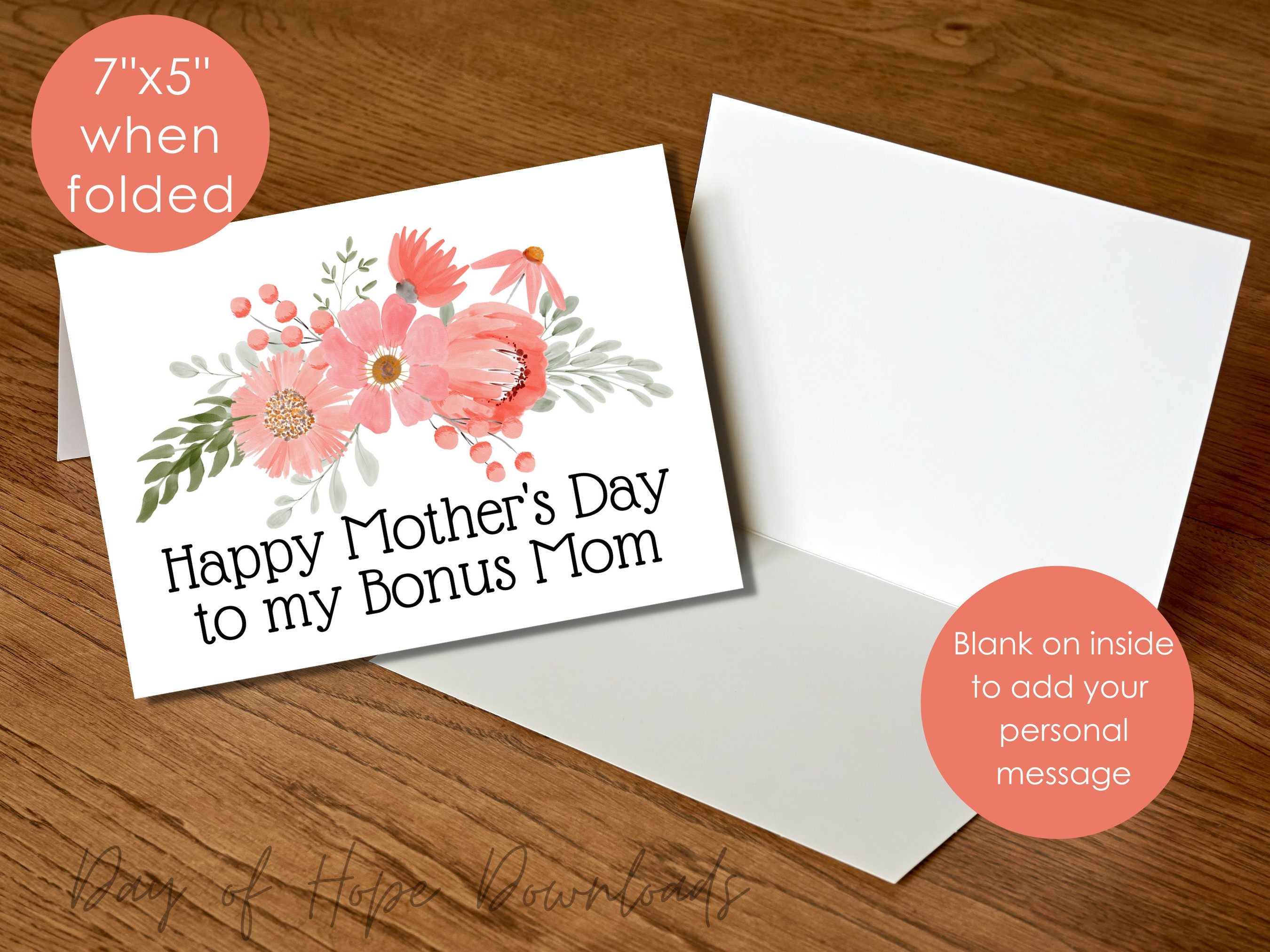 Printable Mothers Day Card for Bonus Mom Happy Mother's Day to My Bonus ...