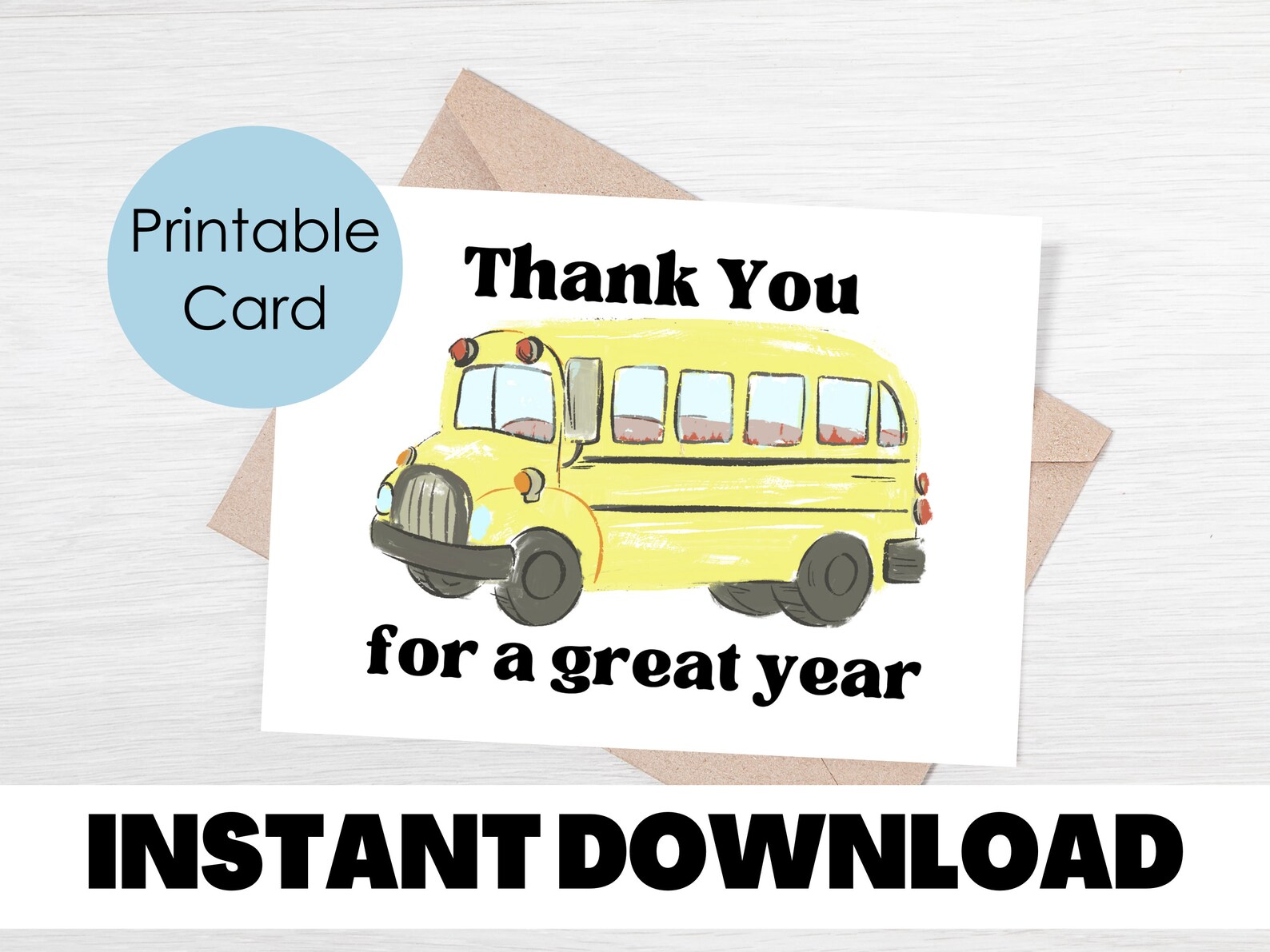 Printable Bus Driver Thank You Card, Thank You for a Great Year for ...