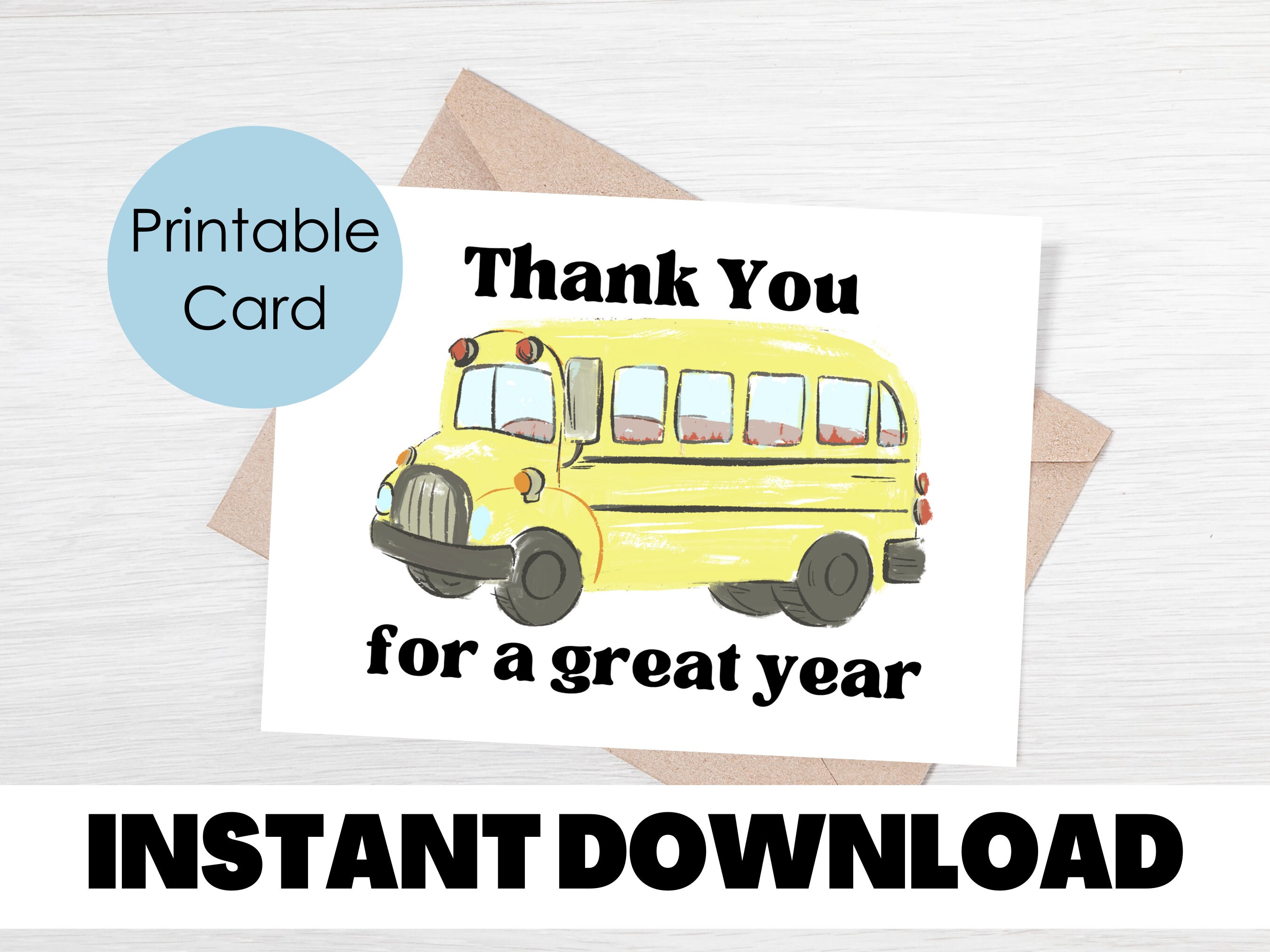 Printable Bus Driver Thank You Card, Thank You for a Great Year for ...