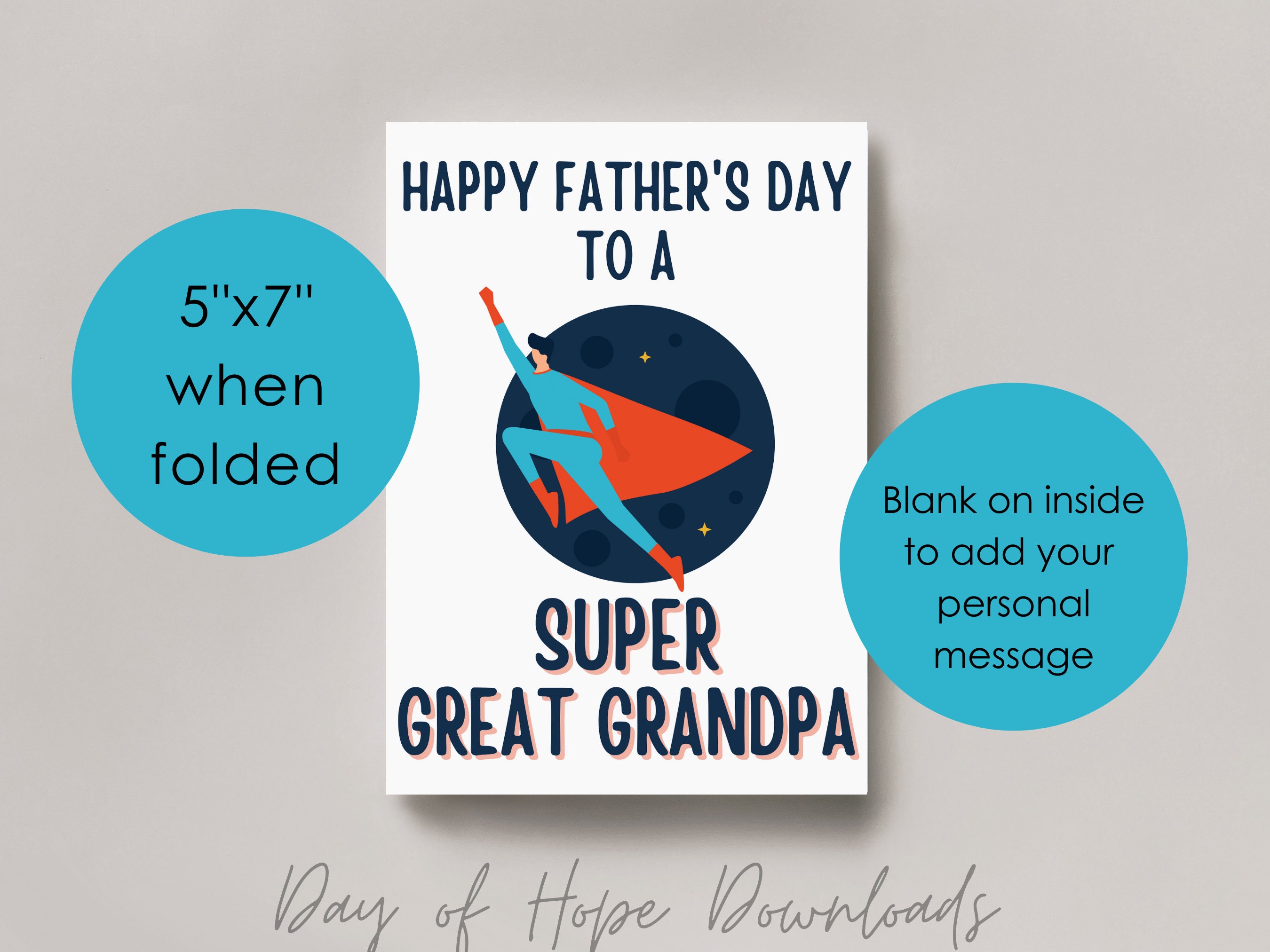 Printable Fathers Day Card for a Super Great Grandpa, Happy Father's ...