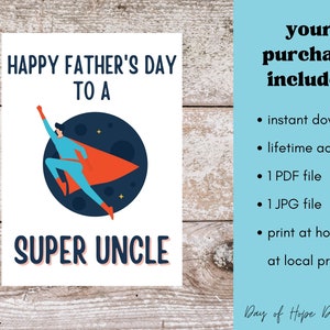 Printable Fathers Day Card for a Super Uncle, Happy Father's Day Card ...