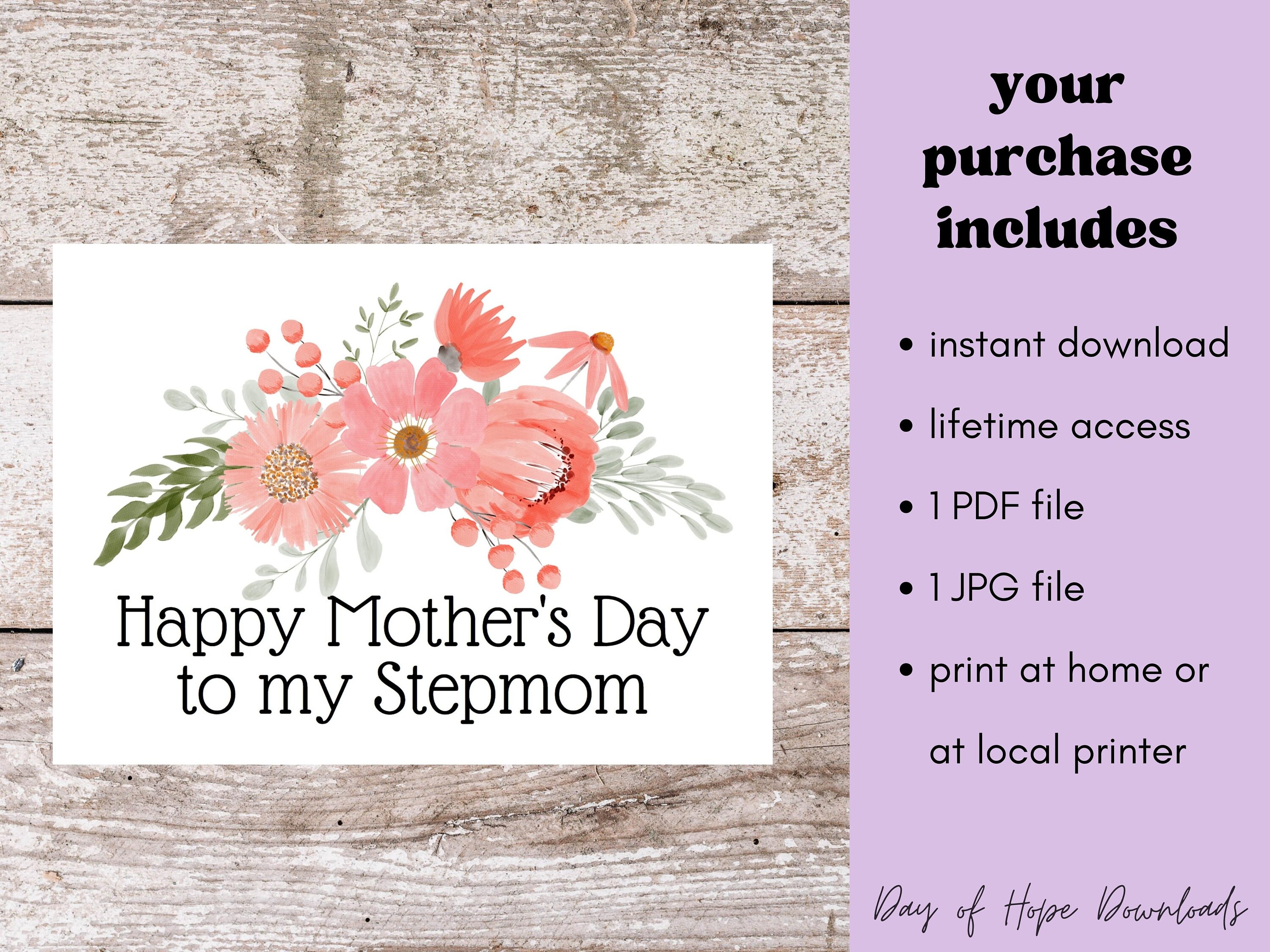 Printable Stepmom Mothers Day Card Happy Mothers Day To My Stepmom