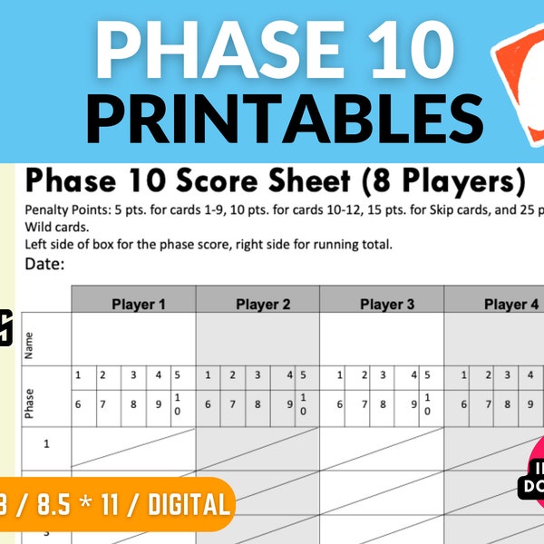 Printable Score Sheet for Phase 10 - Etsy