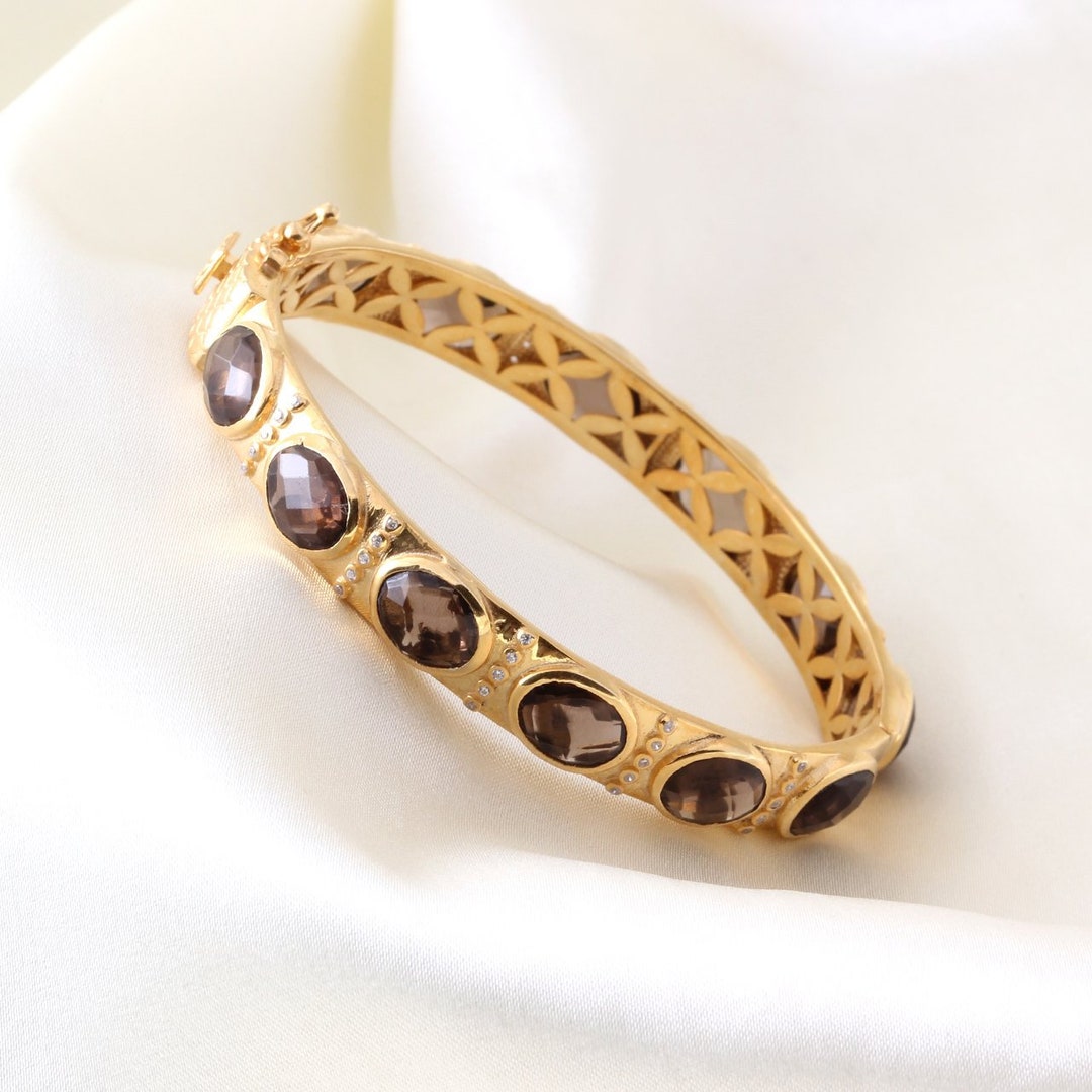 Smoky Quartz Gemstone Handcuff Bracelet for Her Handmade - Etsy