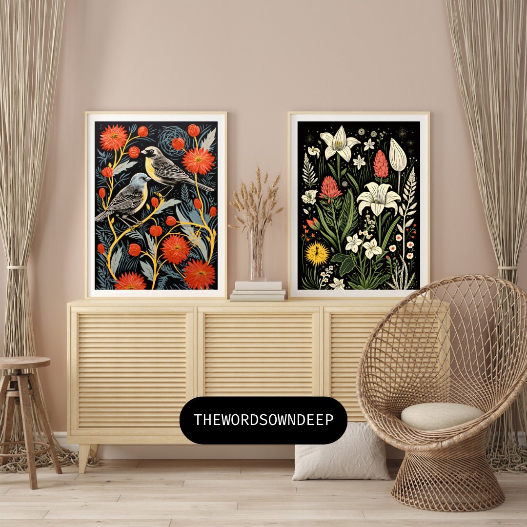 Digital DOWNLOAD Sparrows and Lilies Set Linocut Daily Bread - Etsy