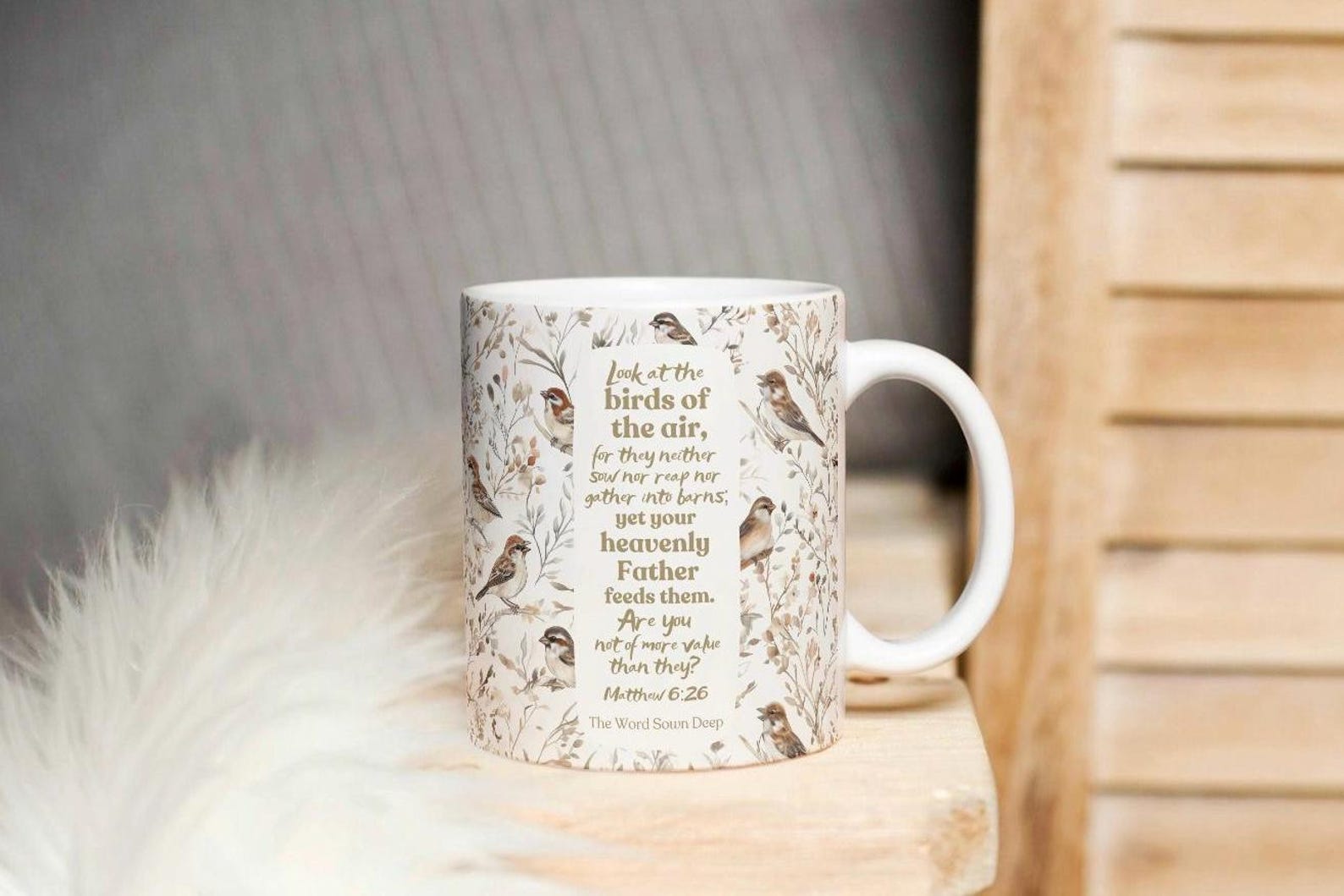 Sparrow Matthew 6v26 Look at the Birds 11oz/ 325ml Ceramic Mug ...