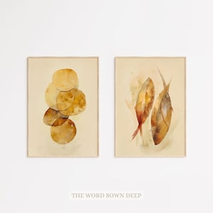 Digital DOWNLOAD Set 5 Loaves and 2 Fish Abstract, Jesus Feeding 5000 ...