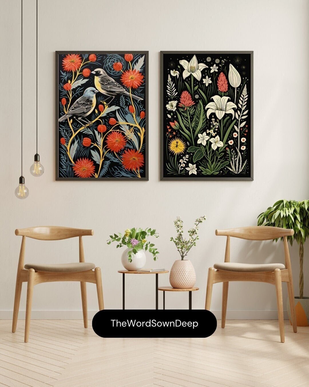 Digital DOWNLOAD Sparrows and Lilies Set Linocut Daily Bread - Etsy