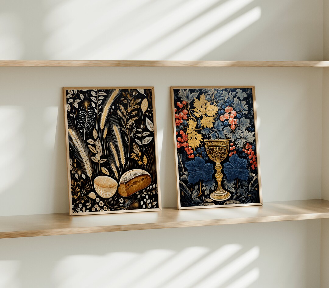 Digital DOWNLOAD Holy Communion Set Linocut, Daily Bread, Wine, Lords ...