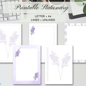 Printable Stationary, Lavender Theme, Set of 10: Letter Size and A4 ...
