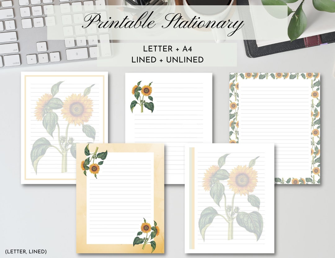 Printable Stationary, Sunflower Theme, Set of 10: Letter Size and A4 ...
