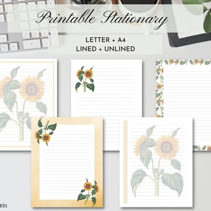 Printable Stationary, Sunflower Theme, Set of 10: Letter Size and A4 ...