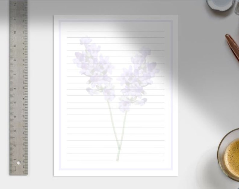 Printable Stationary, Lavender Theme, Set of 10: Letter Size and A4 ...