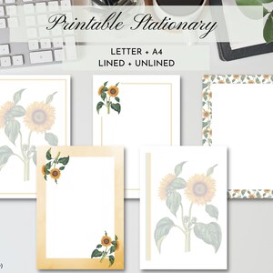 Printable Stationary, Sunflower Theme, Set of 10: Letter Size and A4 ...