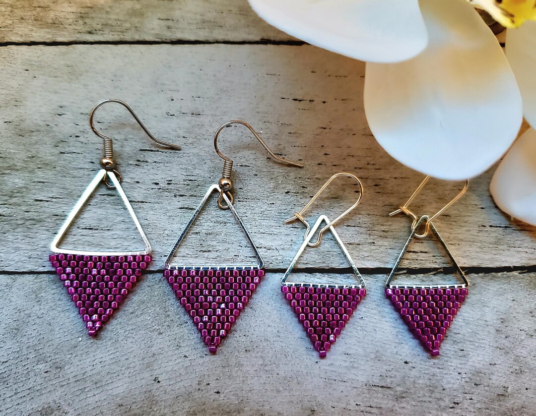 Japanese Seed Bead Woven Diamond Earrings, Geometric Triangles ...