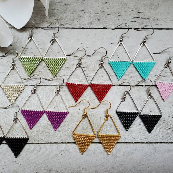 Beaded Triangle Earrings - Etsy