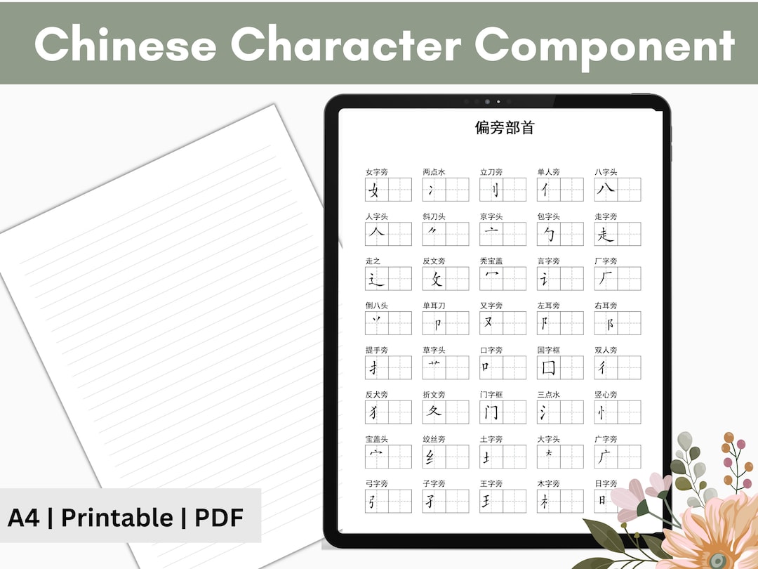 Chinese Character Component Sheet, 40 Common Chinese Radicals With ...