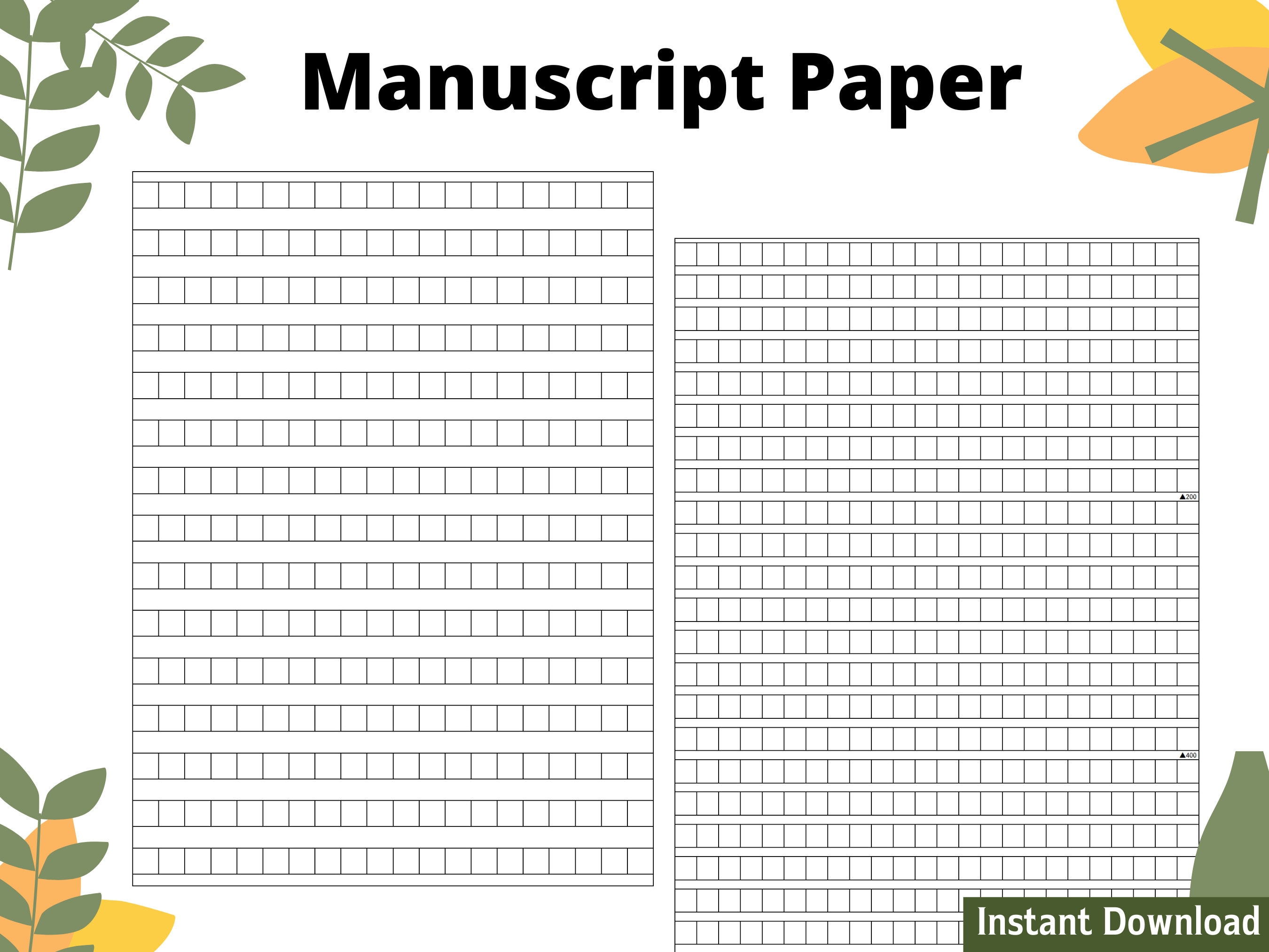Japanese Chinese Manuscript Paper, Handwriting Practice Sheet, Digital ...