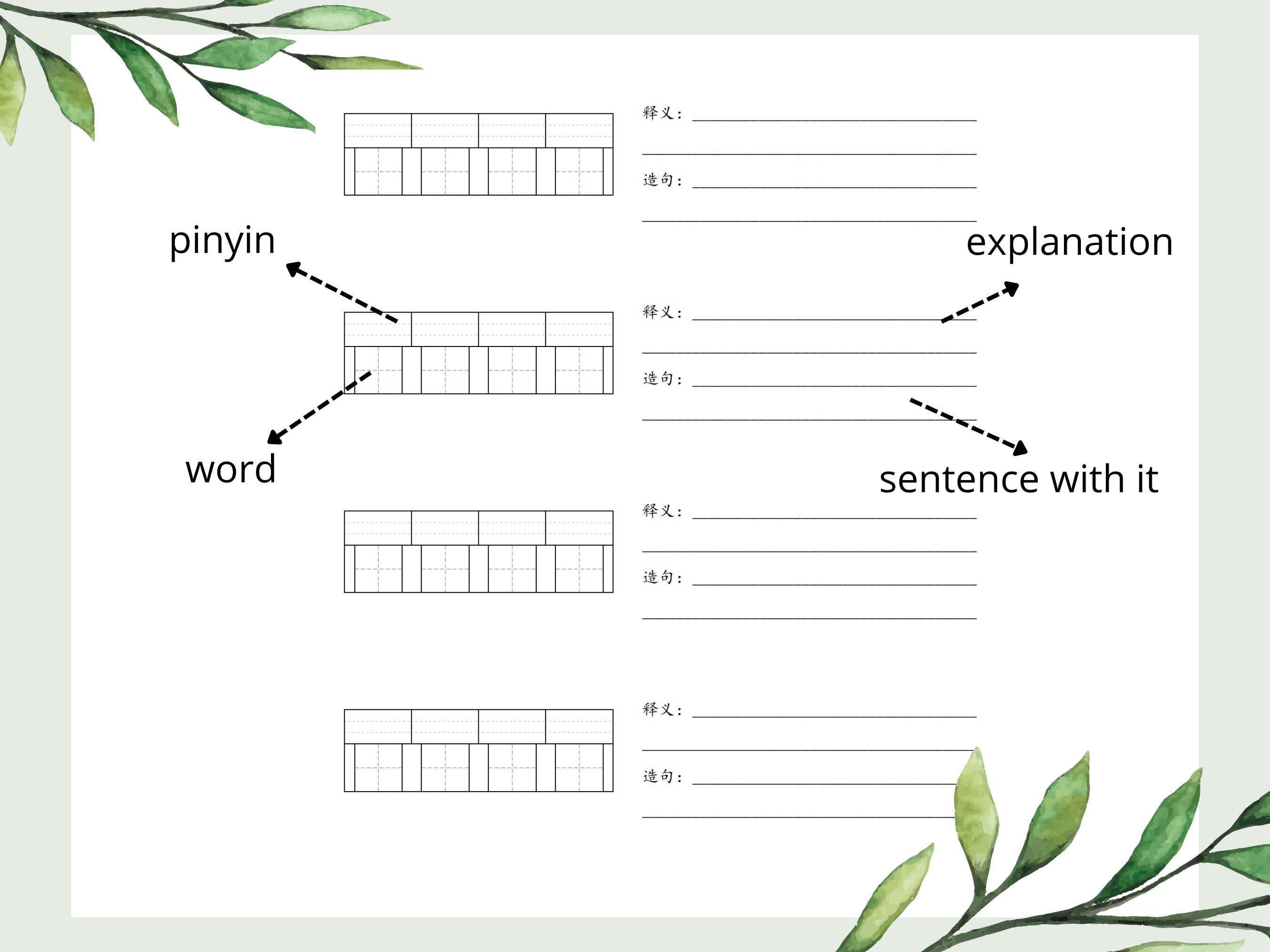 Learn Chinese Idioms Printable, Study Mandarin Chengyu Template ...