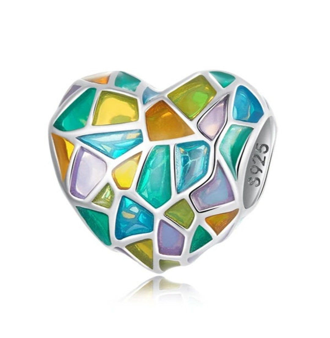 925 Silver Stained Coloured Glass Heart Charm Fits Pandora Bracelet ...