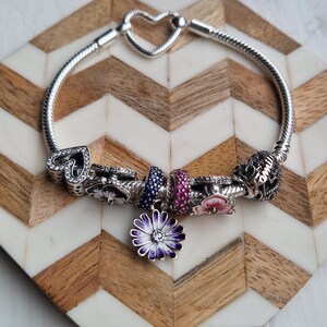 925 Silver PLATED Purple Daisy Flower Dangle Charm Fits Pandora ...