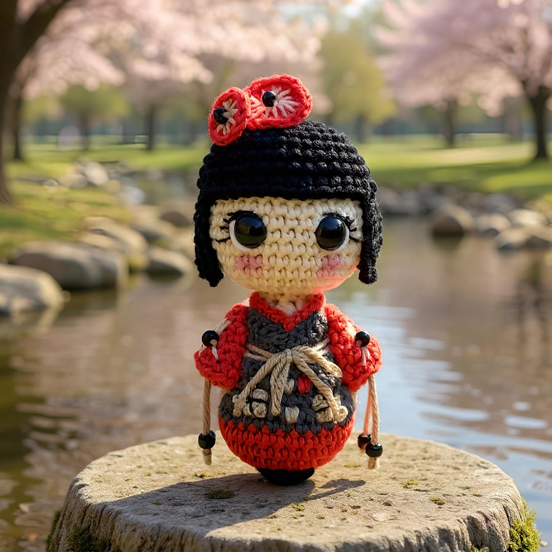 Mini Kokeshi Doll Crochet Pattern: Amigurumi Keychain, Japanese Style ...