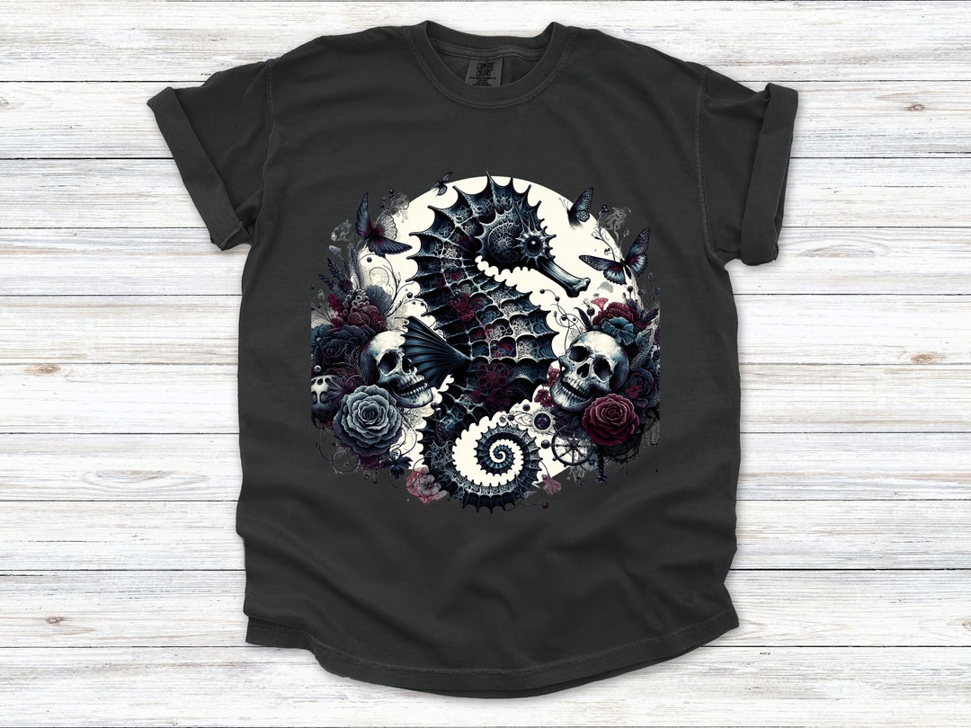 Goth Seahorse: Colorful Ocean Art for Sea Life Lovers Short Sleeve Tee ...