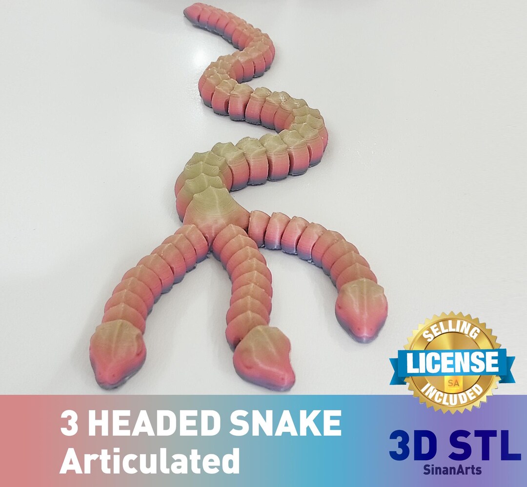 3-headed Articulated Snake 3D Print Model: Poseable Hydra Toy (digital ...