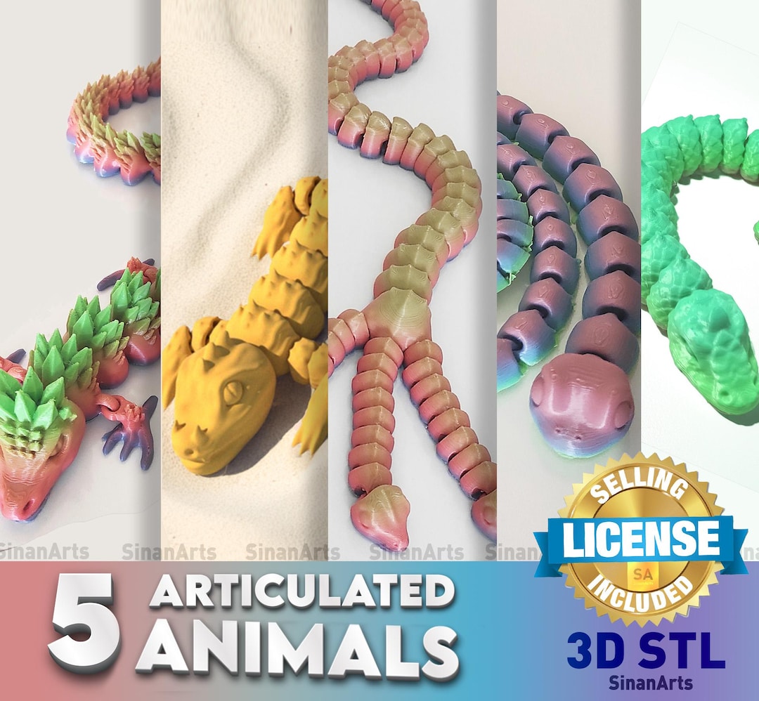 Articulated Snake & Dragon STL Bundle: 3D Printable Flexible Toy Models ...