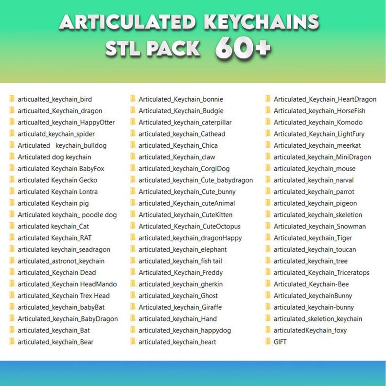 Articulated Keychain STL Bundle + 60+ Digital Files - 3D Printer Ready ...