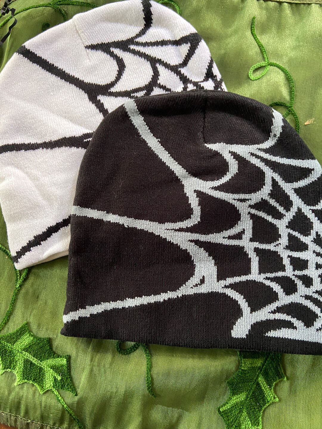 Spider Beanies Black, White, Grey Webs & Evil Eyes Beanie - Etsy