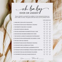 Over or Under Baby Shower Game | Over or Under Game | Over or Under ...
