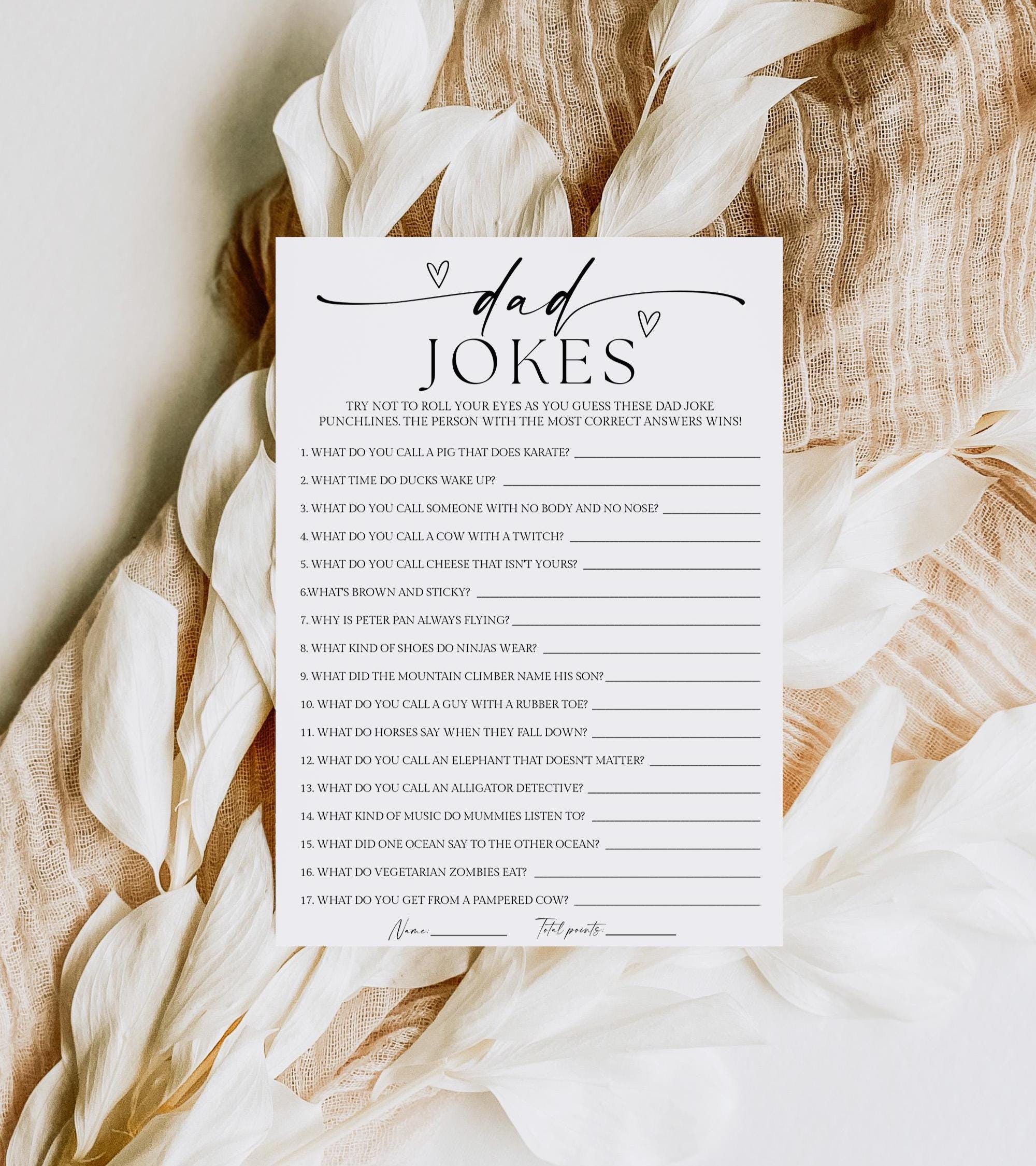 Dad Jokes Baby Shower Game Printable, Dad Jokes for Baby Shower, Dad ...