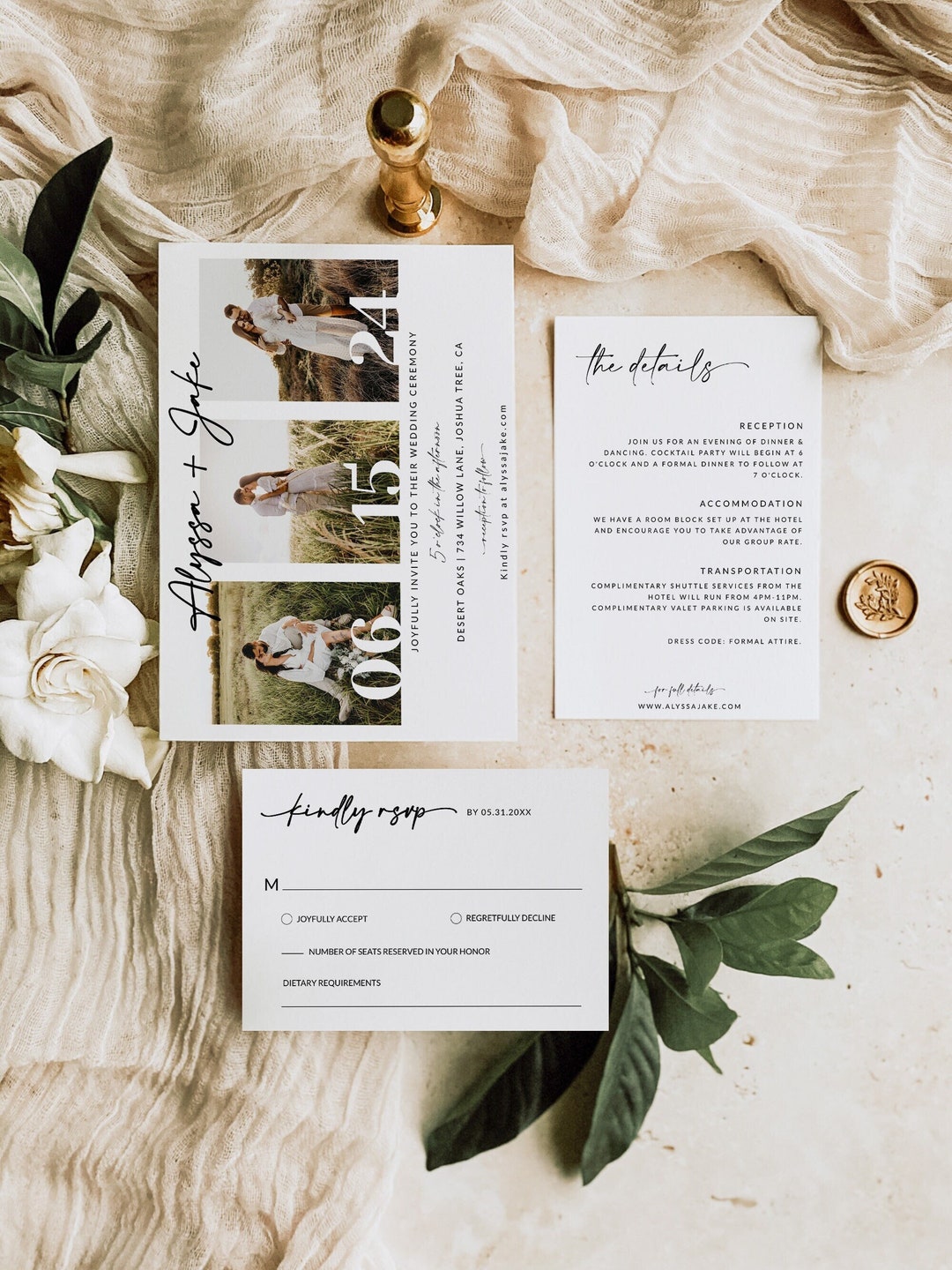 Photo Collage Wedding Invitation Set With RSVP | 3 Piece Suite ...