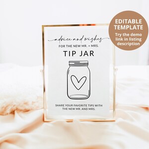Wedding Advice Tip Jar Sign | Advice and Wishes for the Bride and Groom ...