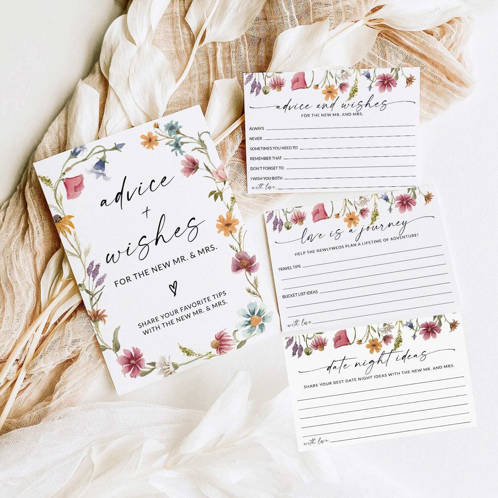 Wedding Advice Sign and Cards, Wildflower Bridal Shower Game, Advice ...