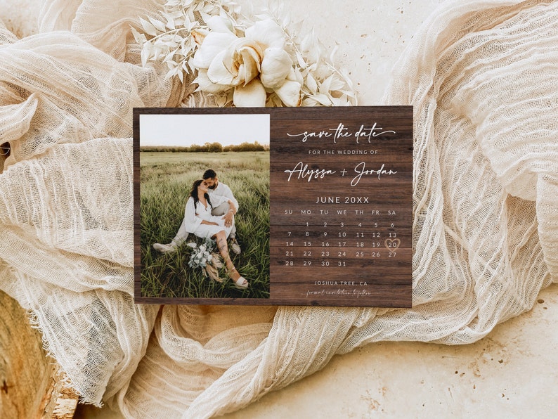 Rustic Calendar Save the Date Template With Photo | Country Save the ...
