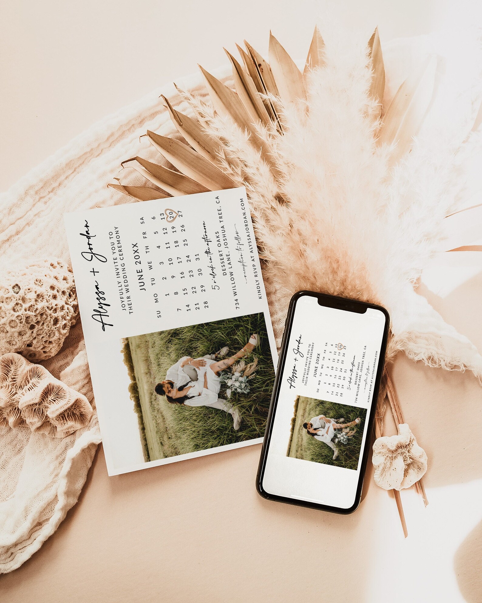 Calendar Wedding Invitation Template | Fully Editable Minimalist ...