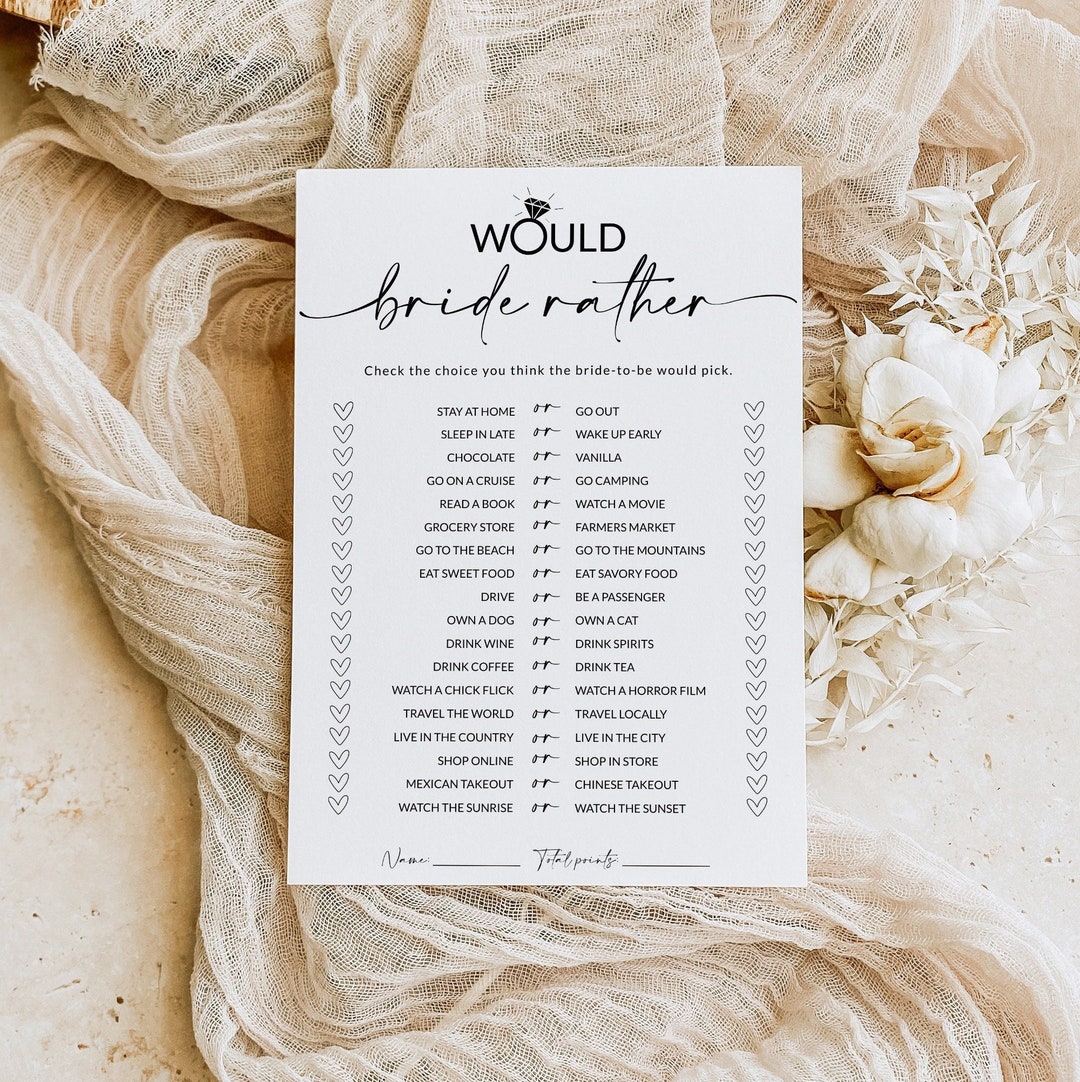 Would Bride Rather Bridal Shower Game | Would She Rather | Who Knows ...
