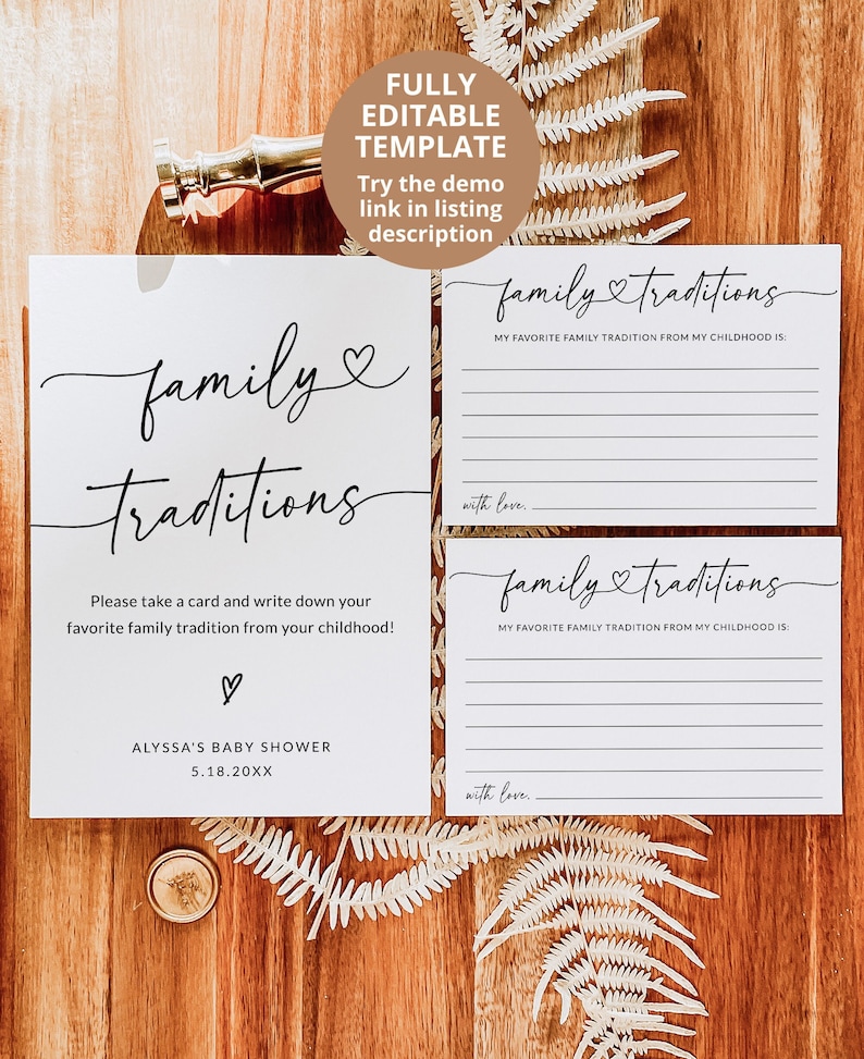 Family Traditions Sign and Card | Family Traditions Baby Shower Games ...
