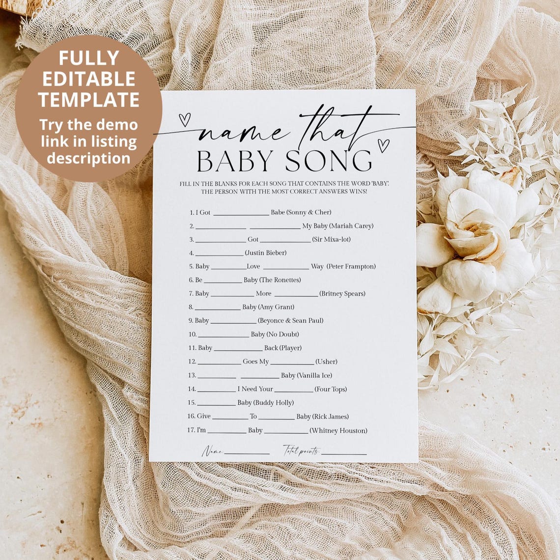 Name That Baby Song Game, Baby Shower Game Printable, Baby Shower Song ...