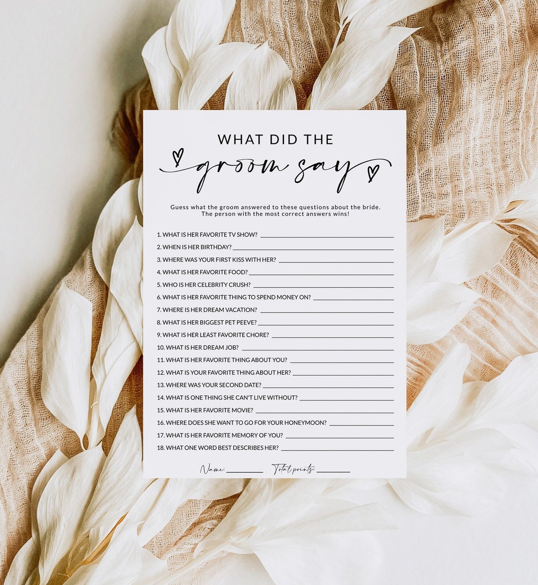 What Did the Groom Say | Bridal Shower Game | Groom Trivia | Bridal ...